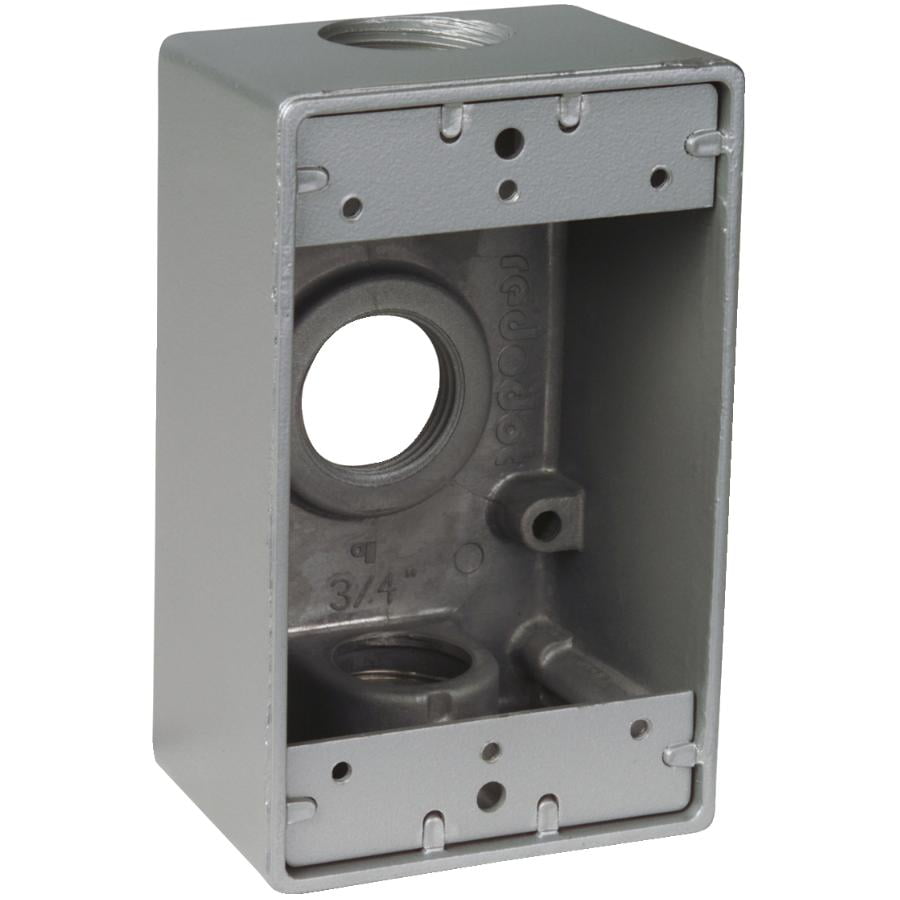 1 Gang Silver Weatherproof Metal Wiring Box with 3 Threaded Outlets ...