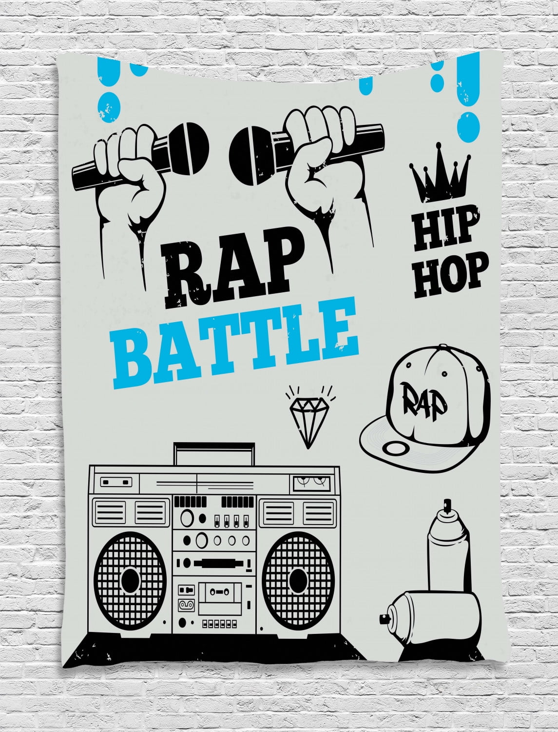 Hip Hop Tapestry, Hip Hop Elements Freestyle Rap Duel with Microphones ...