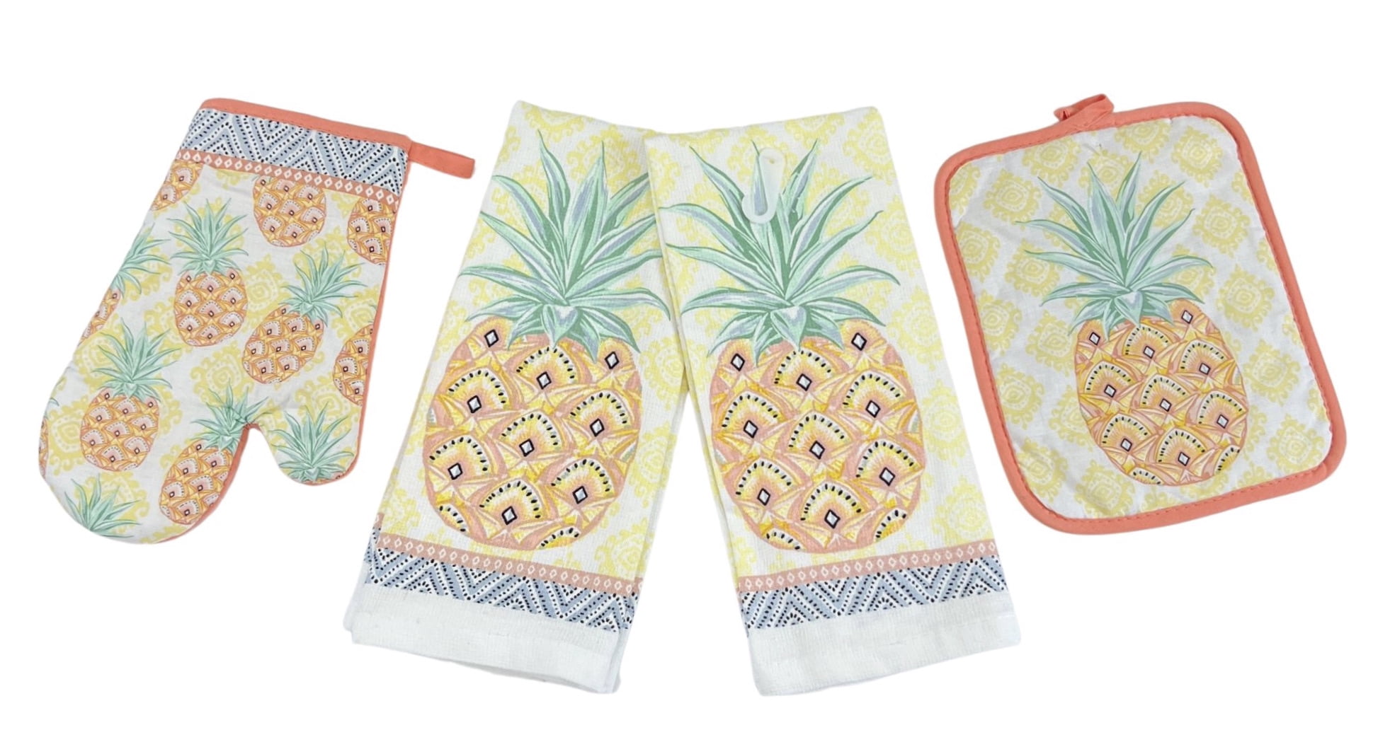 Serafina Home Pineapple Kitchen Set Of Four, One Oven Mitt, One ...