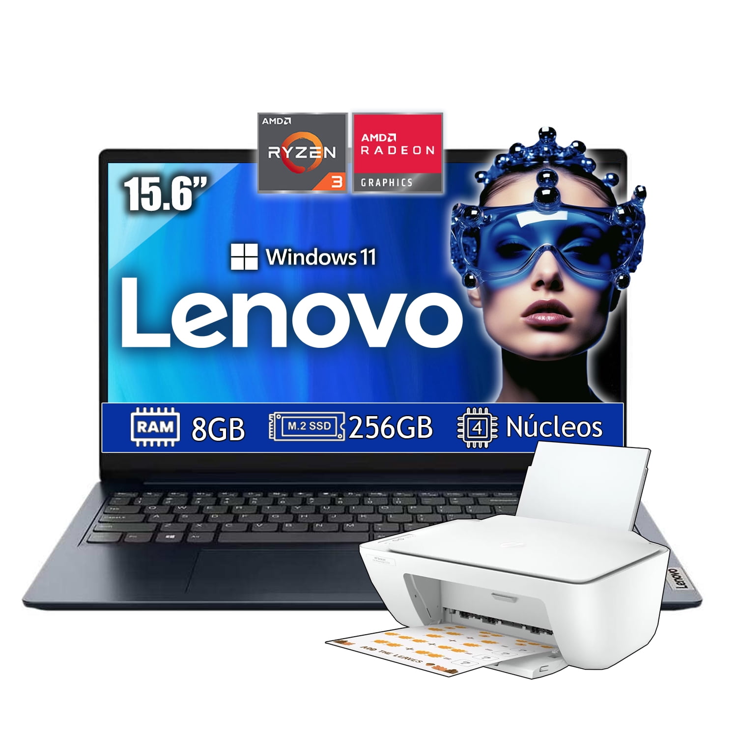 Laptop Lenovo Ryzen 3-7320U 256GB 8GB Ram más impresora | Bodega ...