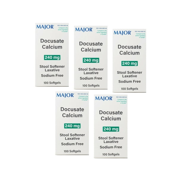 5 Pack - Major Docusate Calcium 240mg Stool Softener Laxative Softgels ...