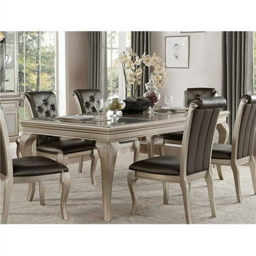 Acme Fabiola Dining Table in Stainless Steel and Black Glass - Walmart.com
