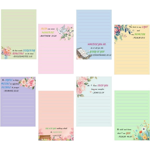 8 Pack Christian Notepads Inspirational Floral Design Adhesive Sticky ...
