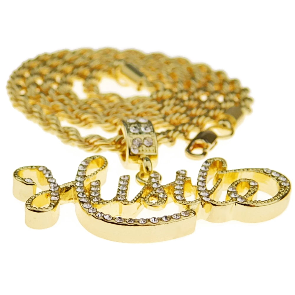 Mens Hustle Rope Chain Bling Pendant Gold Finish Hip Hop Necklace 24 ...