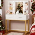Vanity Desk with Mirror, Makeup Table with 2 Large Drawers, Power ...