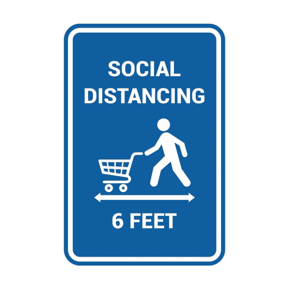Portrait Round Social Distancing 6 Feet Sign (Blue) - Small 4" x 6 ...