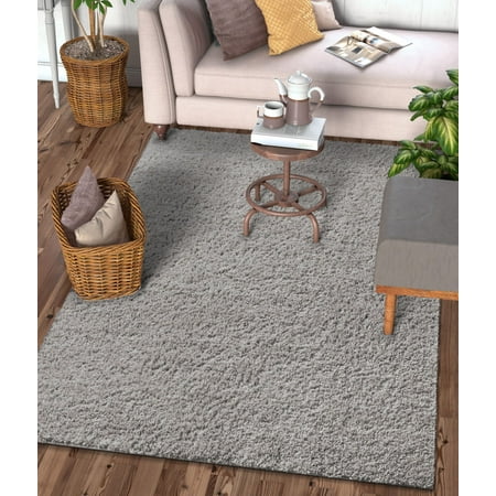 Well Woven Solid Color Light Grey Soft Shag Area Rug 5x7 (5'3" x7'3 ...