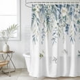 Blue Green Flower Leaf Shower Curtain, Rustic Farmhouse Botanical Plant ...