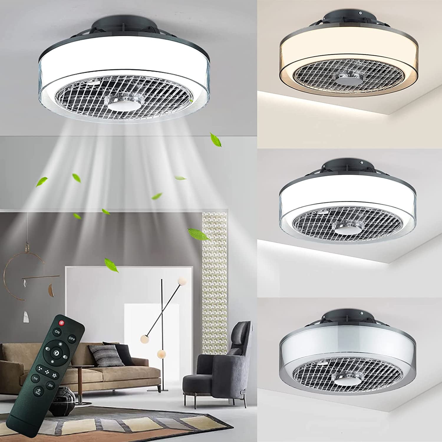 Flush Mount Enclosed Ceiling Fan With Light | Shelly Lighting