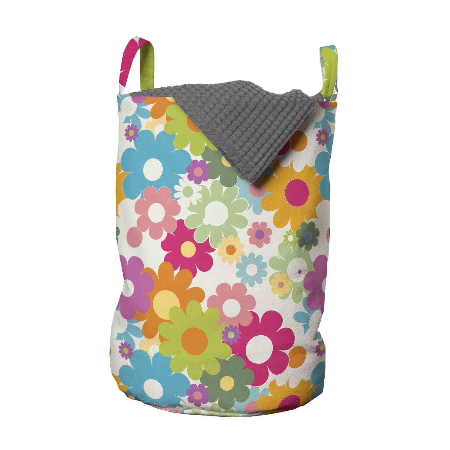 Floral Laundry Bag, Rainbow Colored Vivid Image Sixties Inspired ...