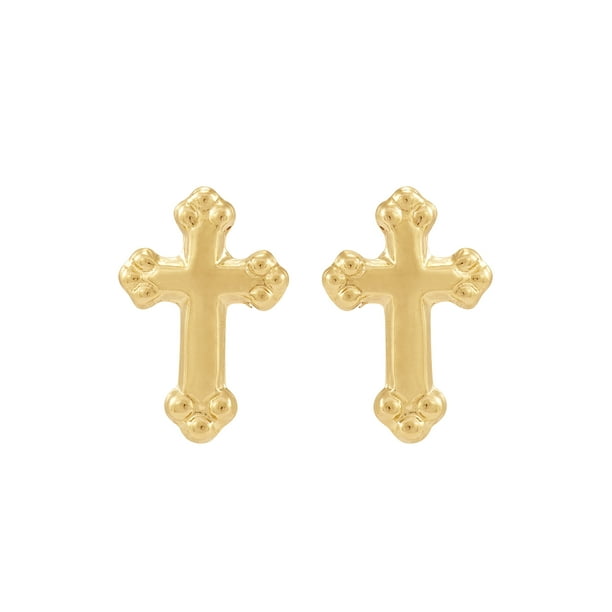 Brilliance Fine Jewelry Girls 10K Yellow Gold Scallop Edge Cross with ...