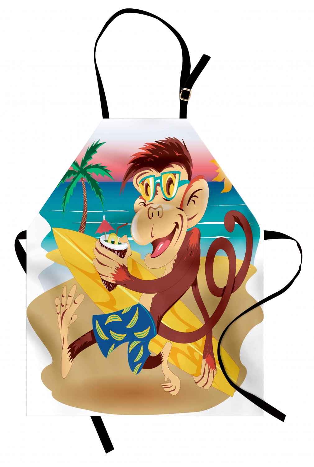 Tropical Animals Apron Hipster Monkey with Surfboard and Glasses ...