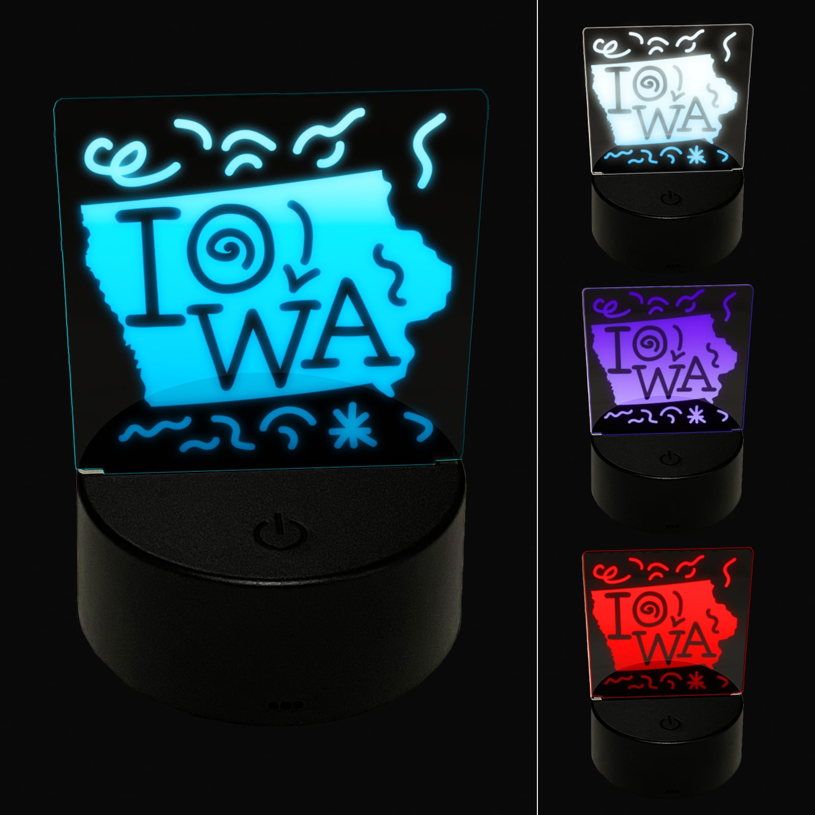 Iowa State with Text Swirls LED Night Light Sign 3D Illusion Desk ...