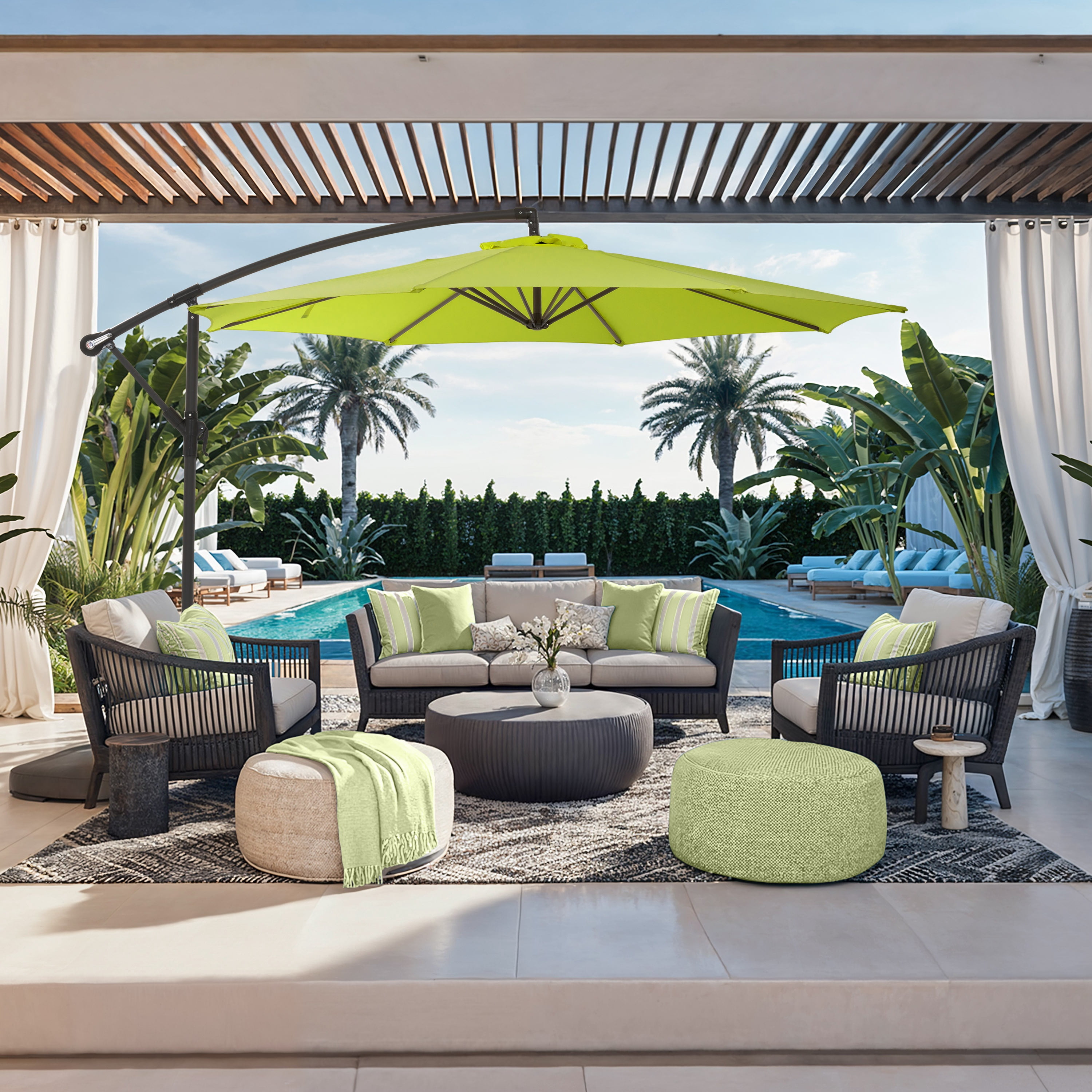 CorLiving 9.5ft Tilting Cantilever Outdoor Patio Umbrella with Steel ...