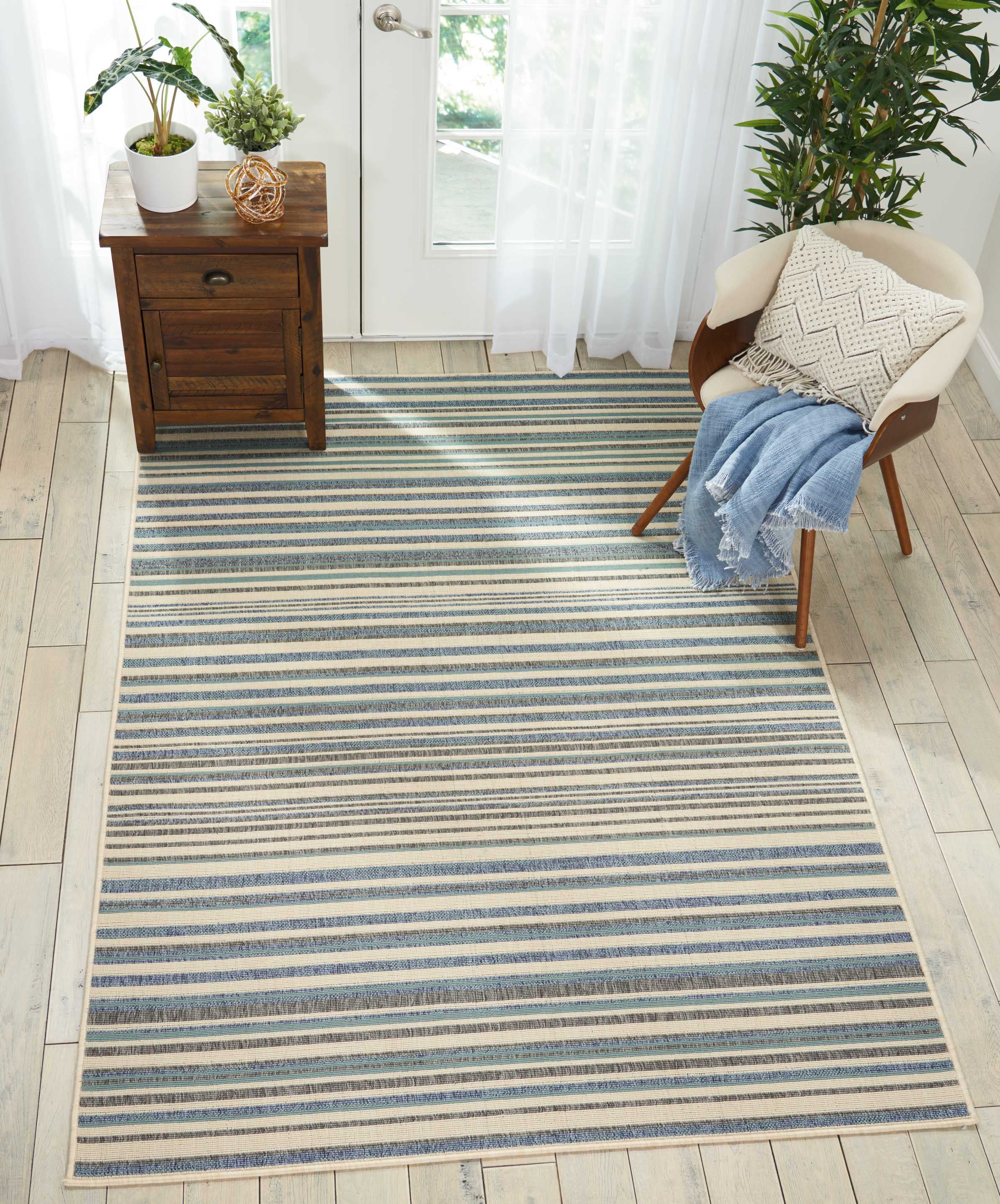 Nourison Lido Striped Blue/Cream 7'10" x 10'6" Area Rug, (8x11 ...