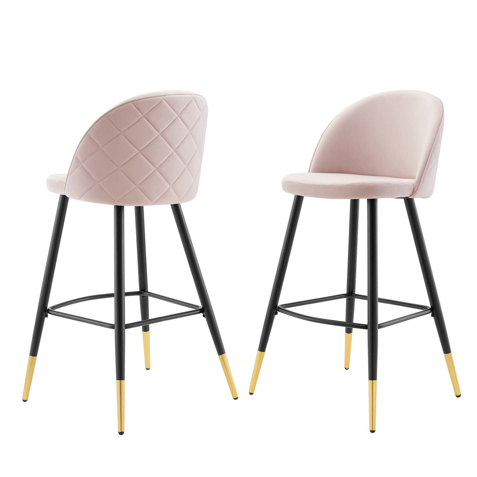 Bar Stool Chair Barstool, Set of 2, Velvet, Metal Steel, Pink, Modern ...
