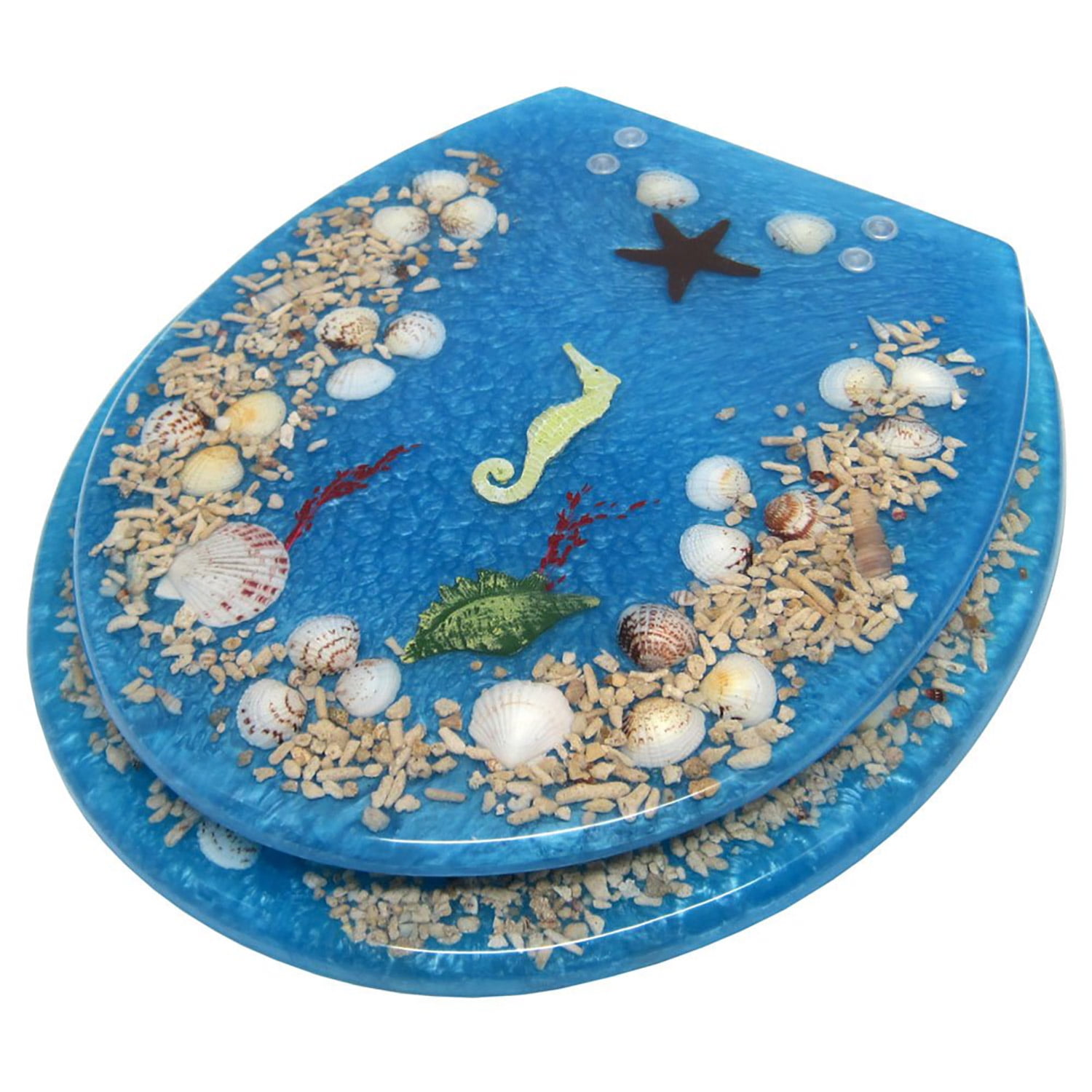 Elegant Touch Seashell Design Polyresin Standard Toilet Seat, Blue ...