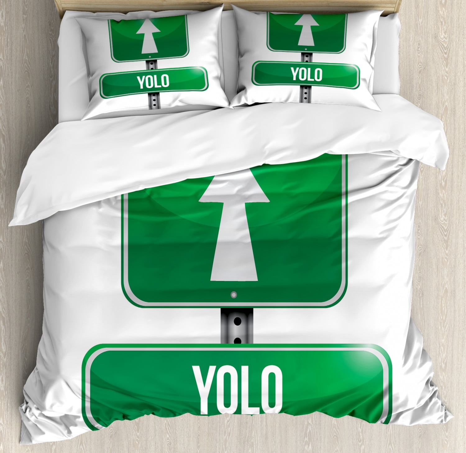YOLO King Size Duvet Cover Set, Road Sign Pointing Forward with Freedom ...