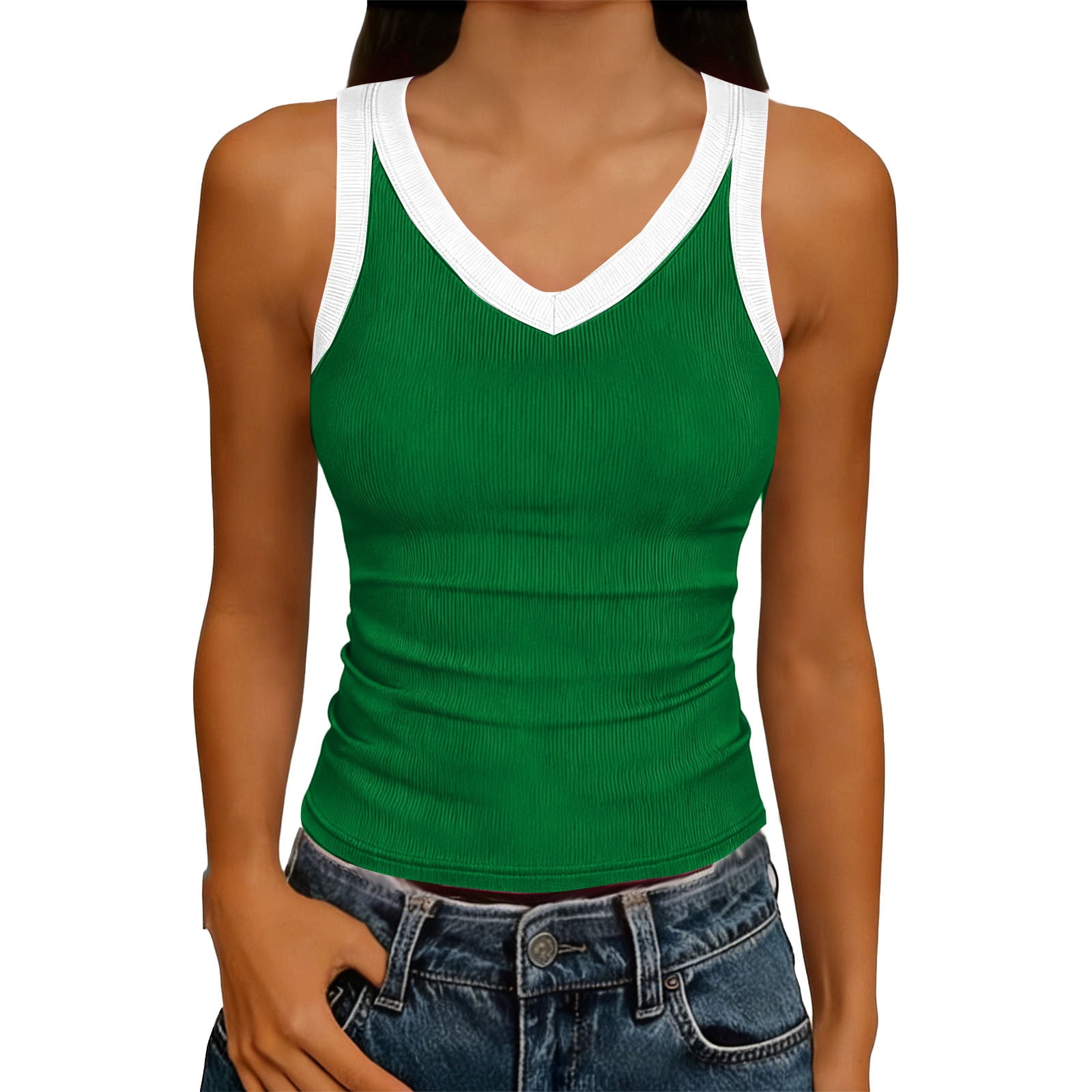 Click here for Pounoo Tank Tops For Women Rib Knit V Neck Contras... prices