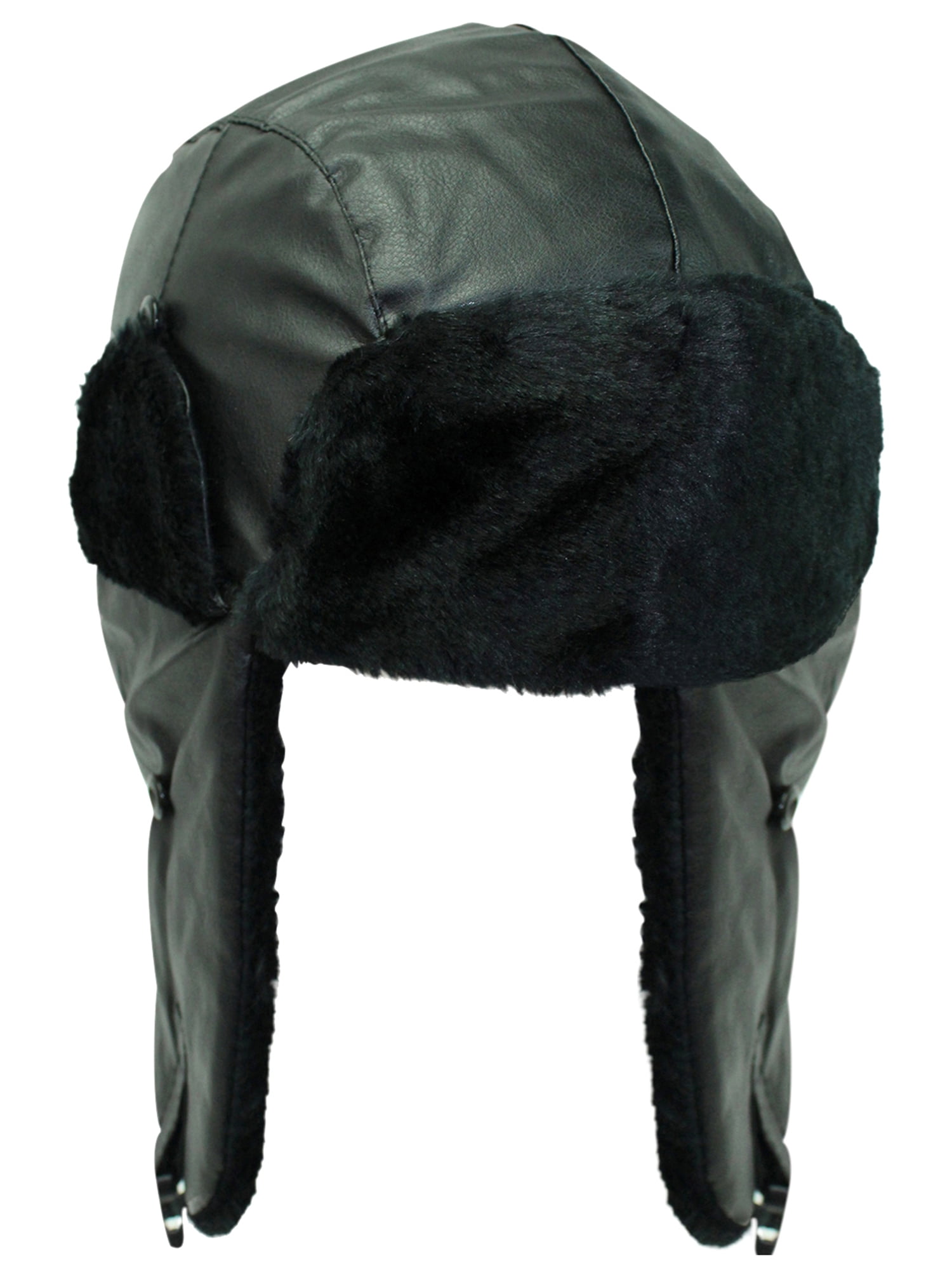 Black Pleather Aviator Cap Hat With Faux Fur Trim - Walmart.com