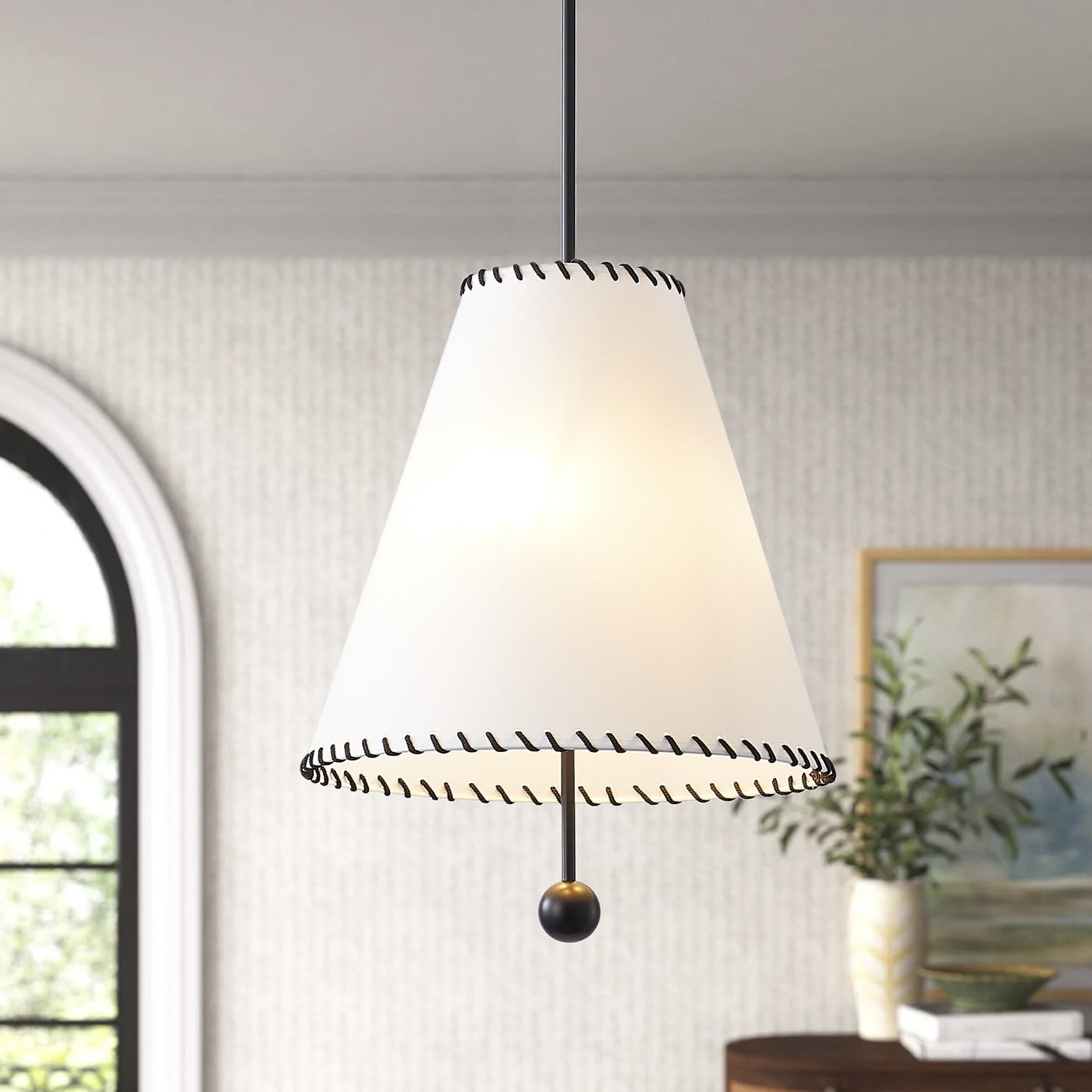Aiwen White Vintage Pendant Light Linen Cone Shade Retro Ceiling Lamp ...