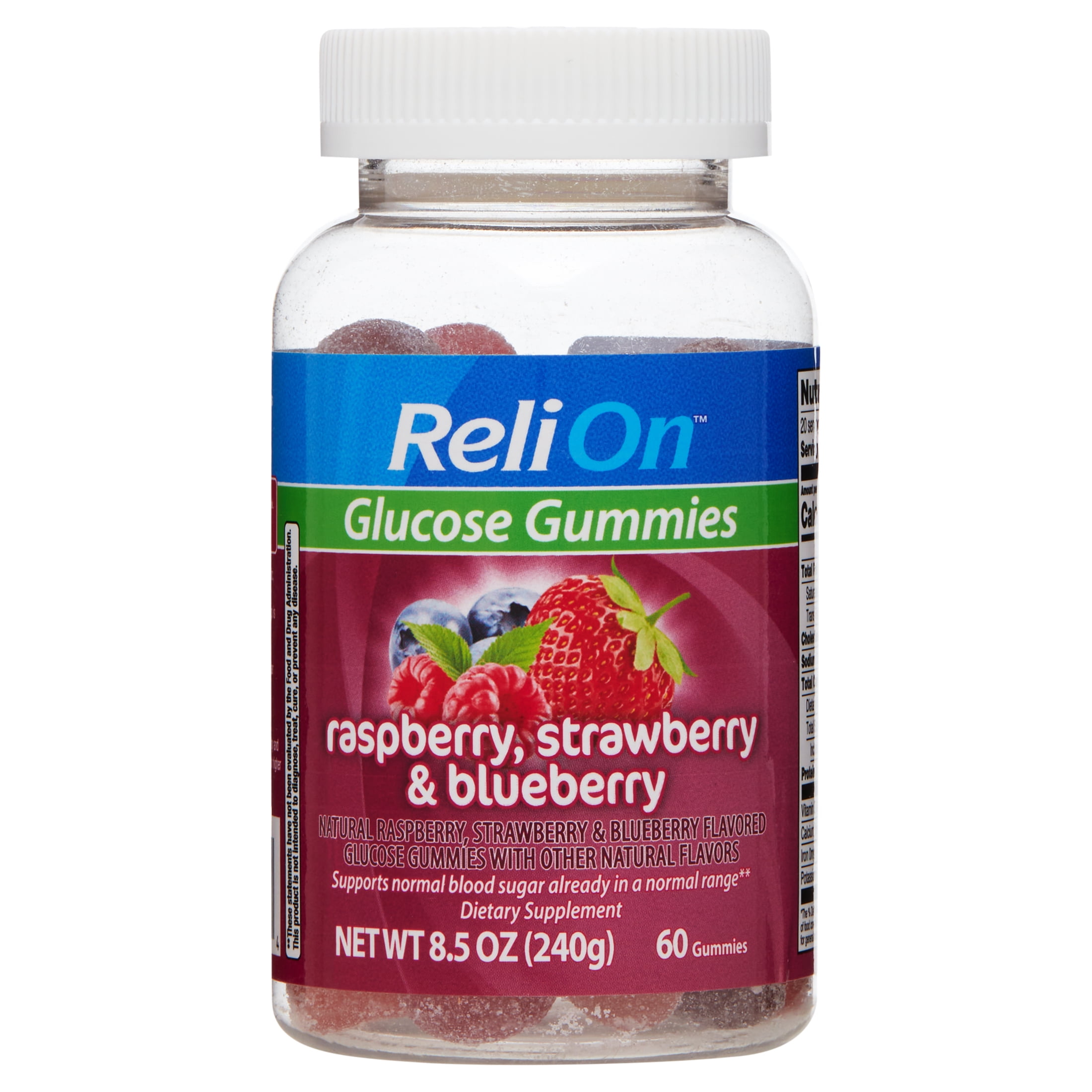 ReliOn Glucose Gummies, Raspberry, Strawberry, and Blueberry, 60 Count ...