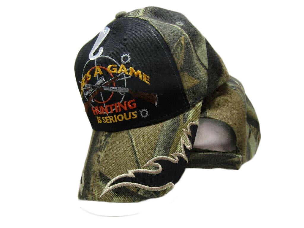 Life's A Game Hunting Is Serious Camo Black Deer Hunt Embroidered Cap ...