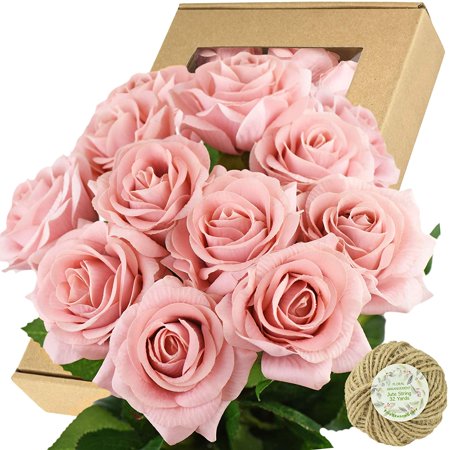 Fake Roses Wedding Flowers Real Touch Silk Blush Pink Artificial ...