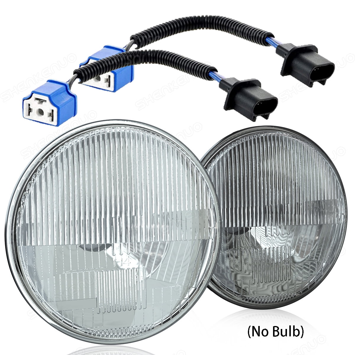 1 PAIR 7" ROUND GLASS HEADLIGHT H6024/H6017 H4 CONVERSION HEADLIGHT ...