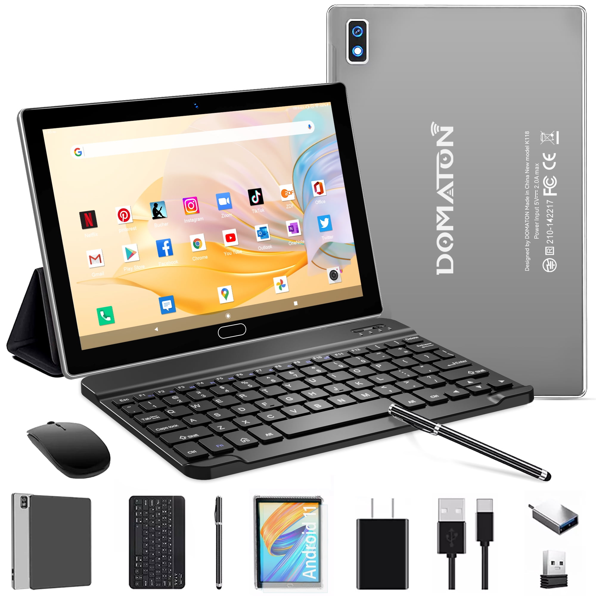 Tablet 64GB 10 inch Tablet,Domaton Android 11 Tablet with Keyboard ...
