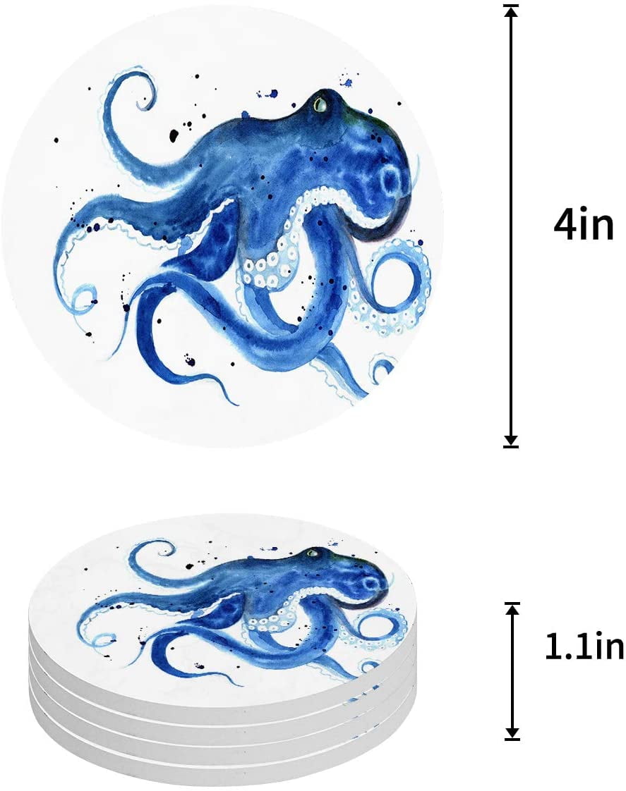 FMSHPON Octopus Set of 8 Round Coaster for Drinks, Absorbent Ceramic ...