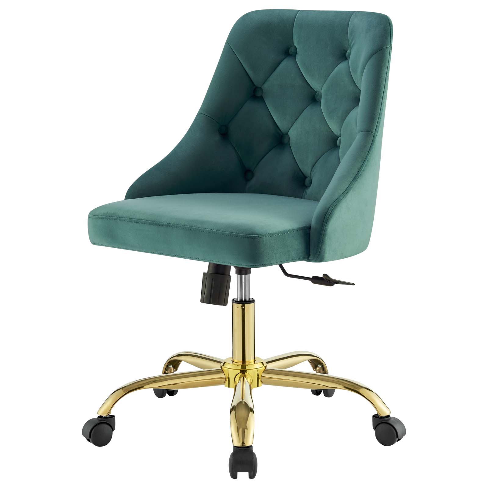 Computer Work Desk Swivel Tufted Chair, Velvet, Gold Teal Blue, Modern ...