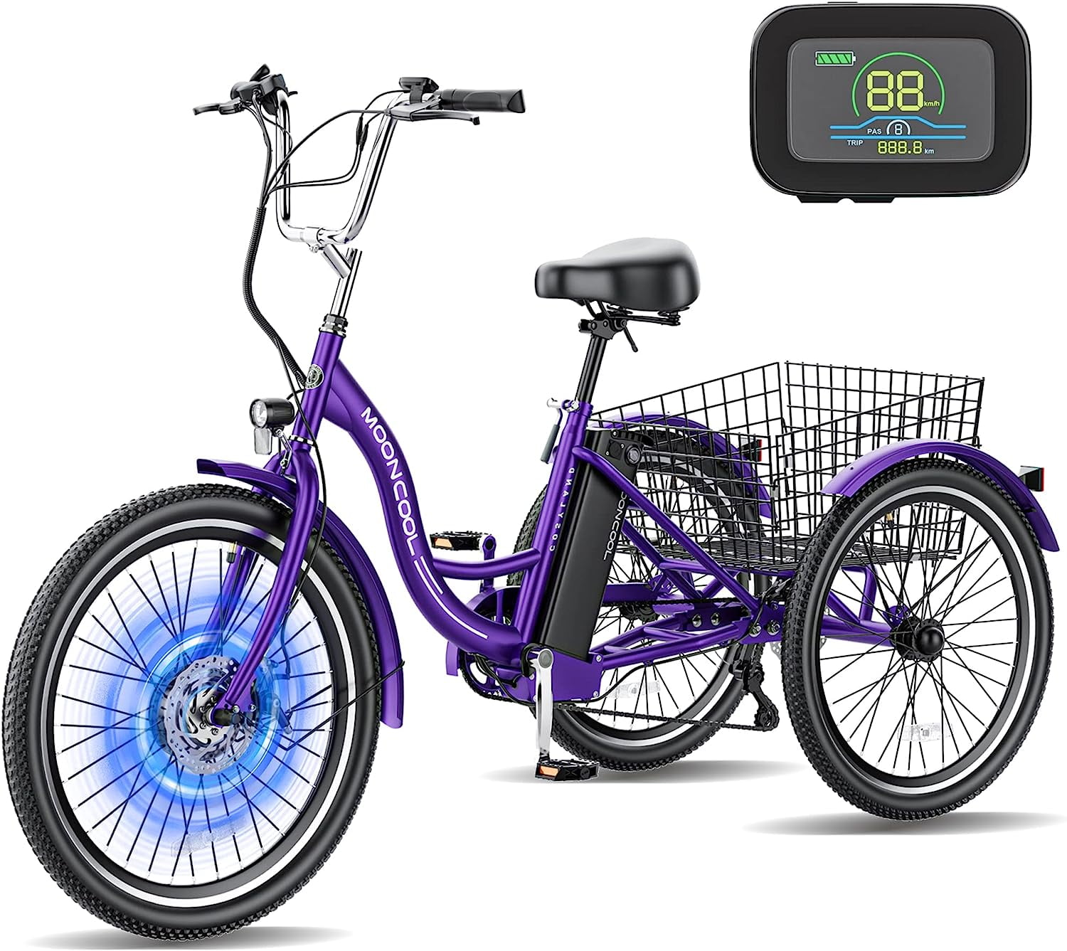 MOONCOOL Electric Tricycle, 350W 36V 26 Inches 7 Speeds 3 Wheels ...