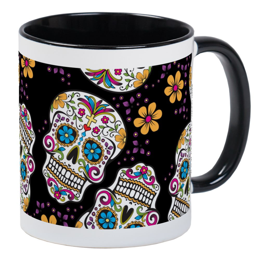 CafePress - Day Of The Dead Sugar Skull, BLACK Mug - Unique Coffee Mug ...