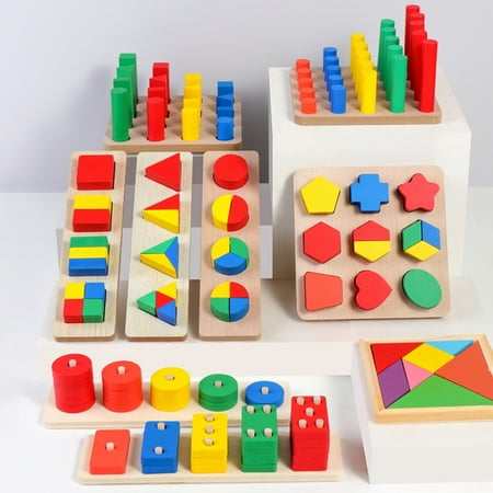 Aofa 1 Set Wooden Block Toy Coordinate Focus Wooden Tangram Circular ...