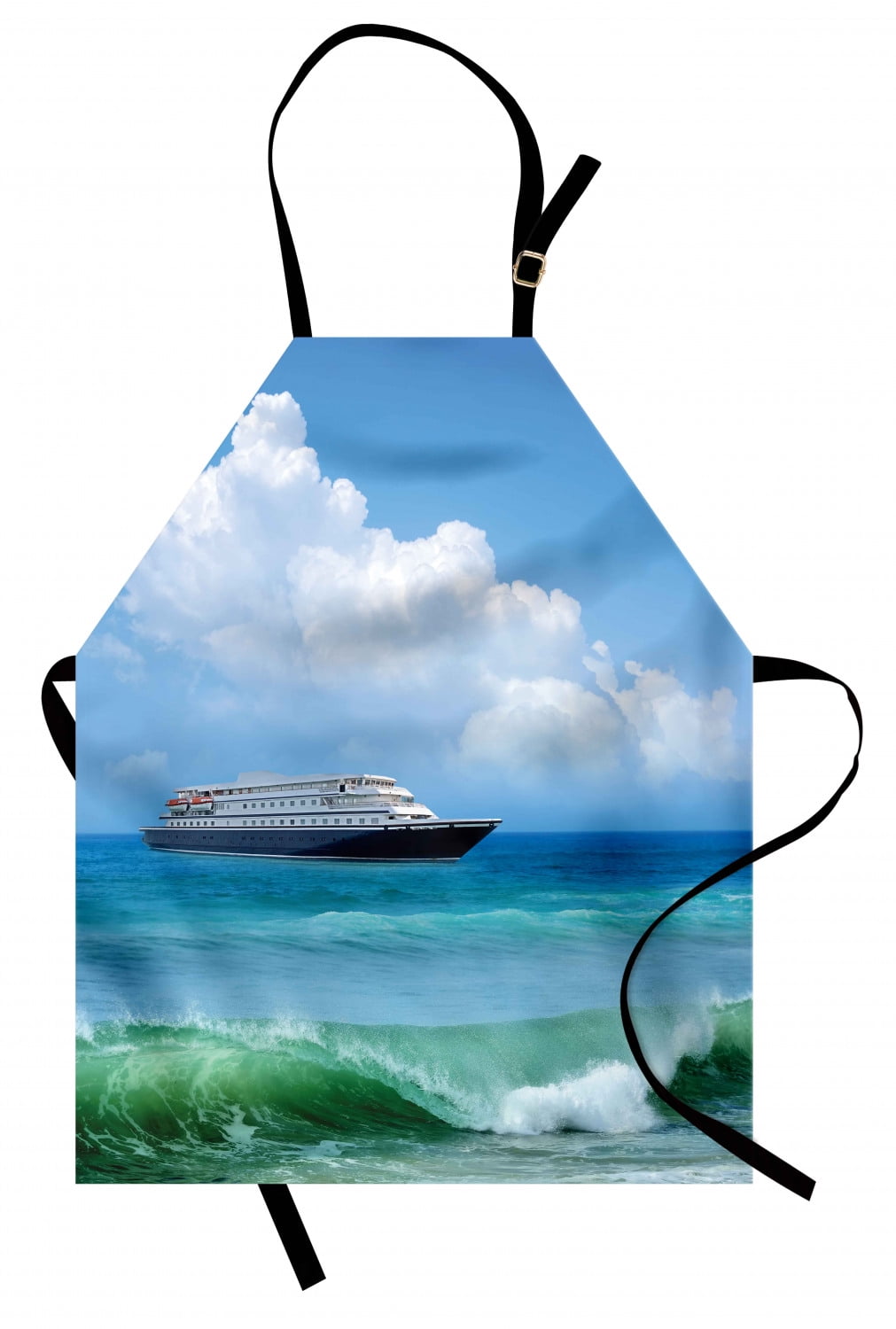 Nautical Apron Traveling Themed View of Ship in the Aquatic World with ...