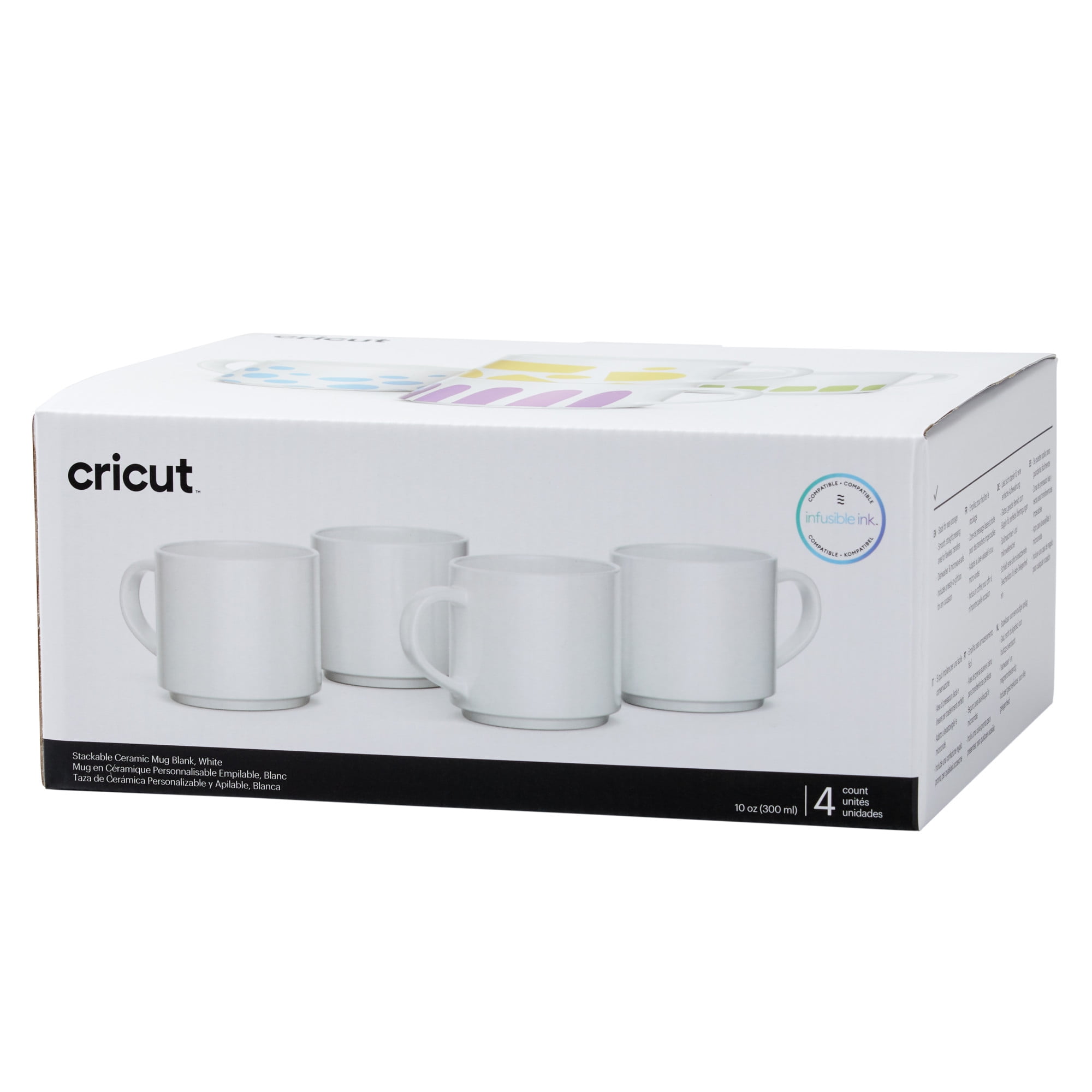 Cricut® Stackable Ceramic Mug Blank, White - 10 oz/300 ml (4 ct), 10 oz ...