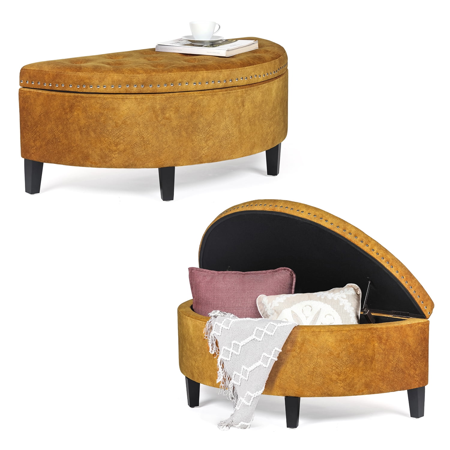 Homebeez 43.5" Half Moon Storage Ottoman, Button Tufted Bedroom Benches ...