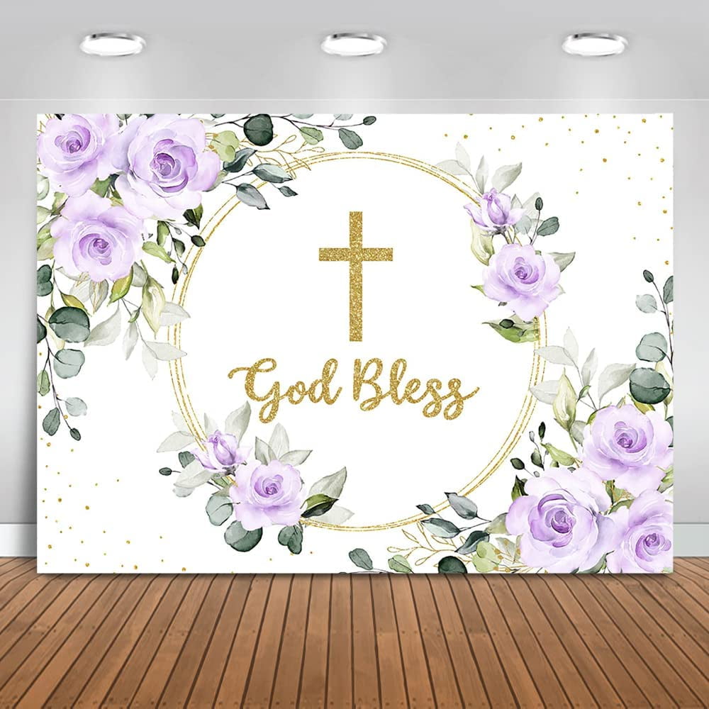 Fupoqi Blue Floral Baptism Backdrop Blue Roses God Bless Background ...