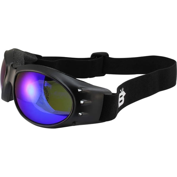 Birdz Eagle Matte Black Padded Sport Riding Goggle with ReflecTech Blue ...