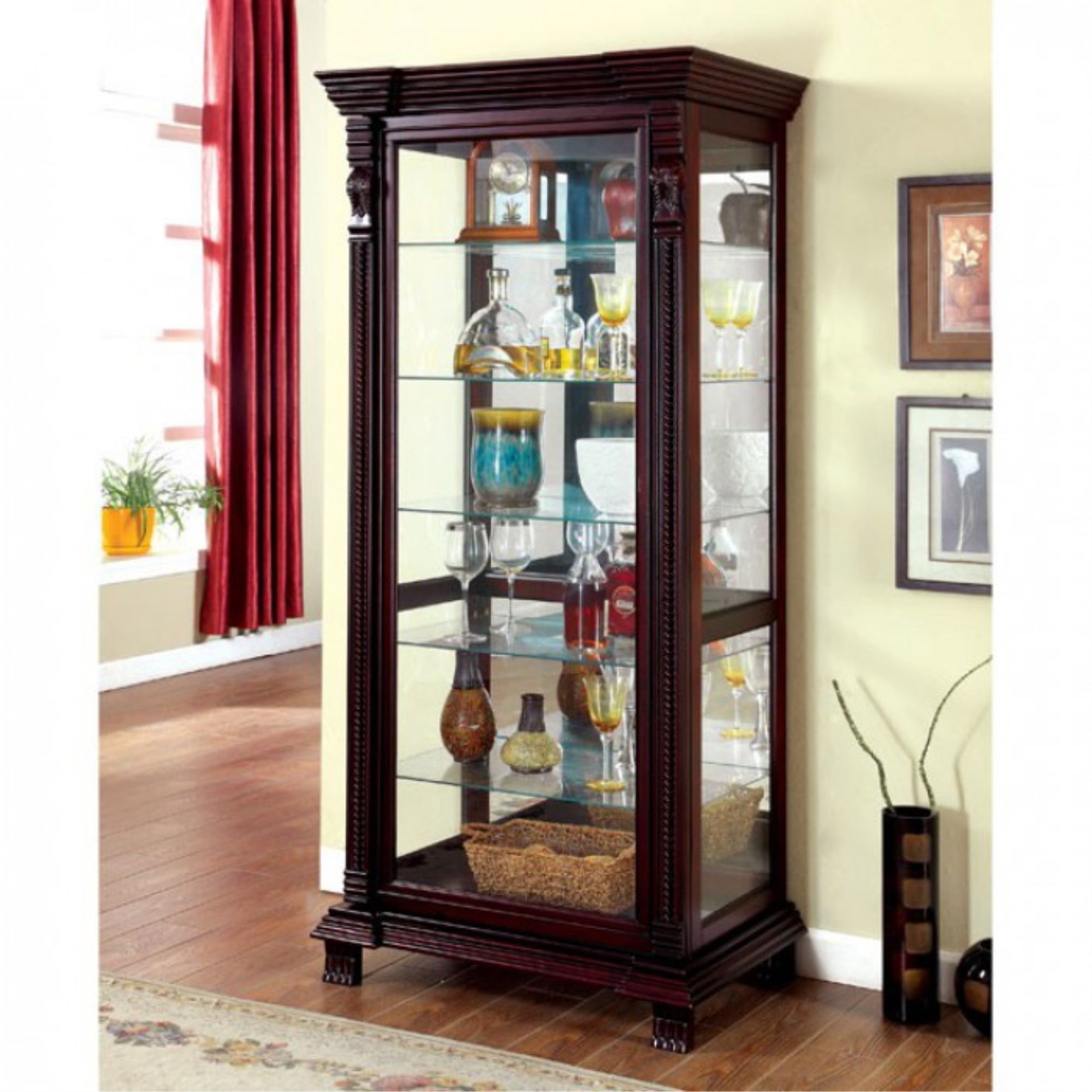 Curio Display Case In Dark Cherry Finish - Walmart.com
