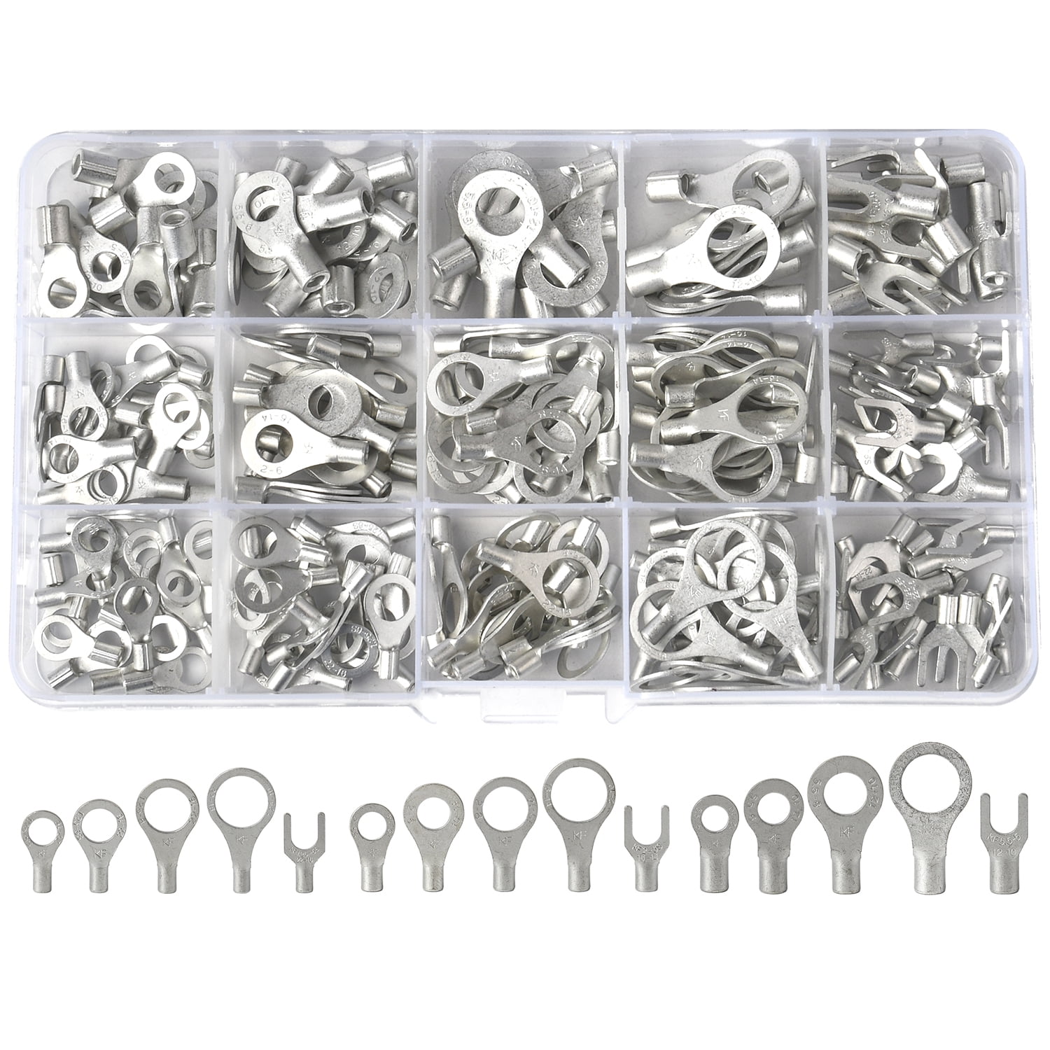 RockDIG 260PCS AWG 22-16 16-14 12-10 Copper Ring Fork Terminals Tin ...