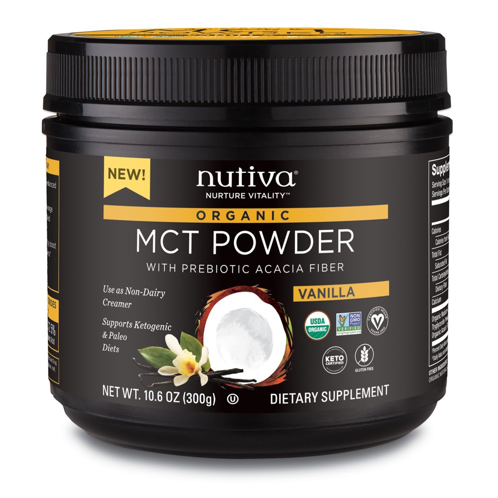 Nutiva organic mct powder with prebiotic acacia fiber, vanilla, 10.6 ...
