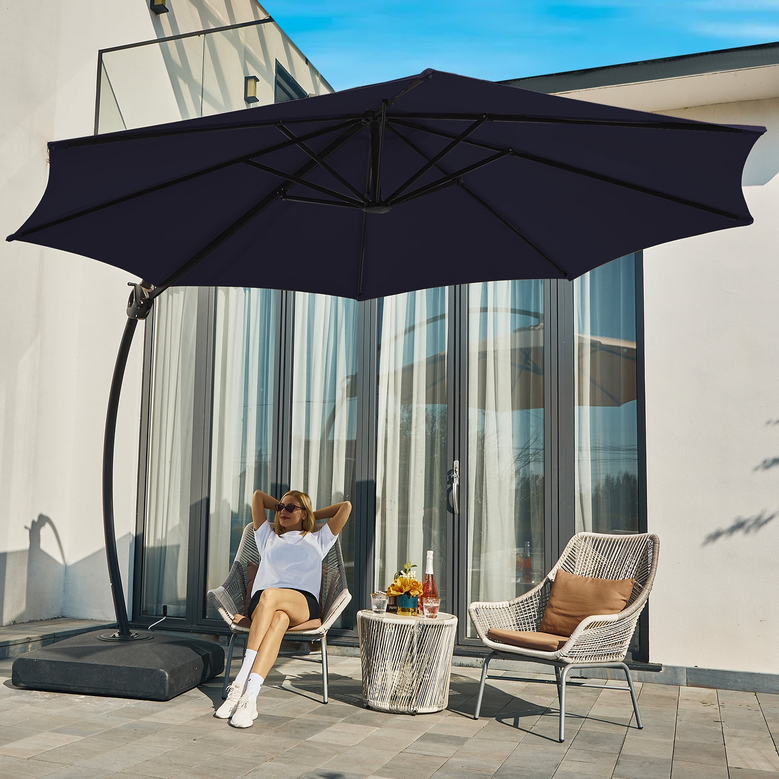 Wulful 12 ft Heavy Duty Curvy Hanging Offset Cantilever Umbrella with ...