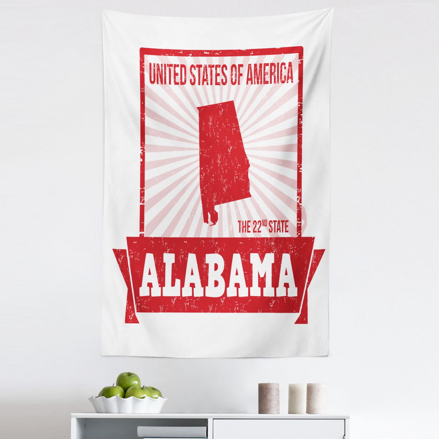 Alabama Tapestry, State of Alabama Map on Grungy Radiating Lines ...