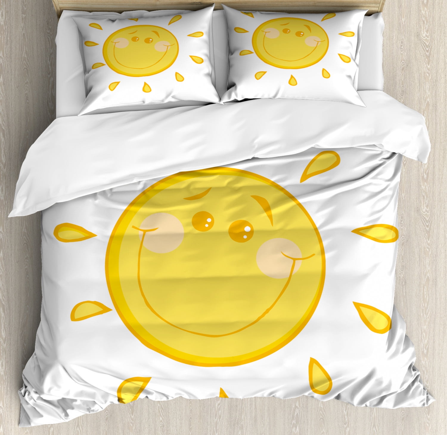 Smile Duvet Cover Set King Size, Illustration of a Smiling Sun Cheerful ...