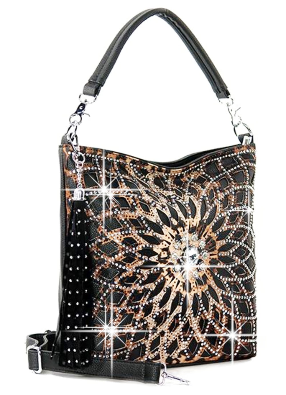 Zzfab Leopard Print Purse Starburst Rhinestone Hobo Bag with Shoulder ...