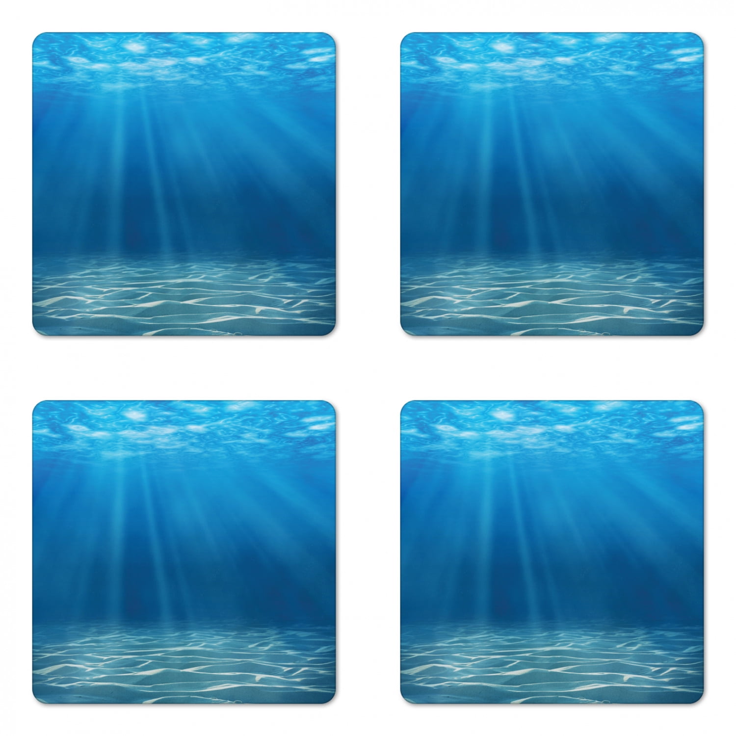 Ocean Coaster Set of 4, Sun Rays Bursting into Deep Under Sea ...