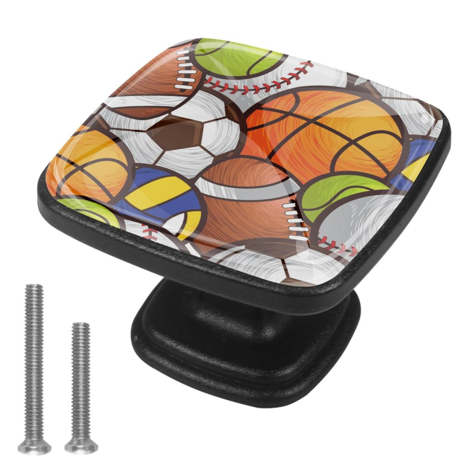 4 Pcs Cabinet Handle Drawer Pulls Sport Ball Knobs with Screws Square ...