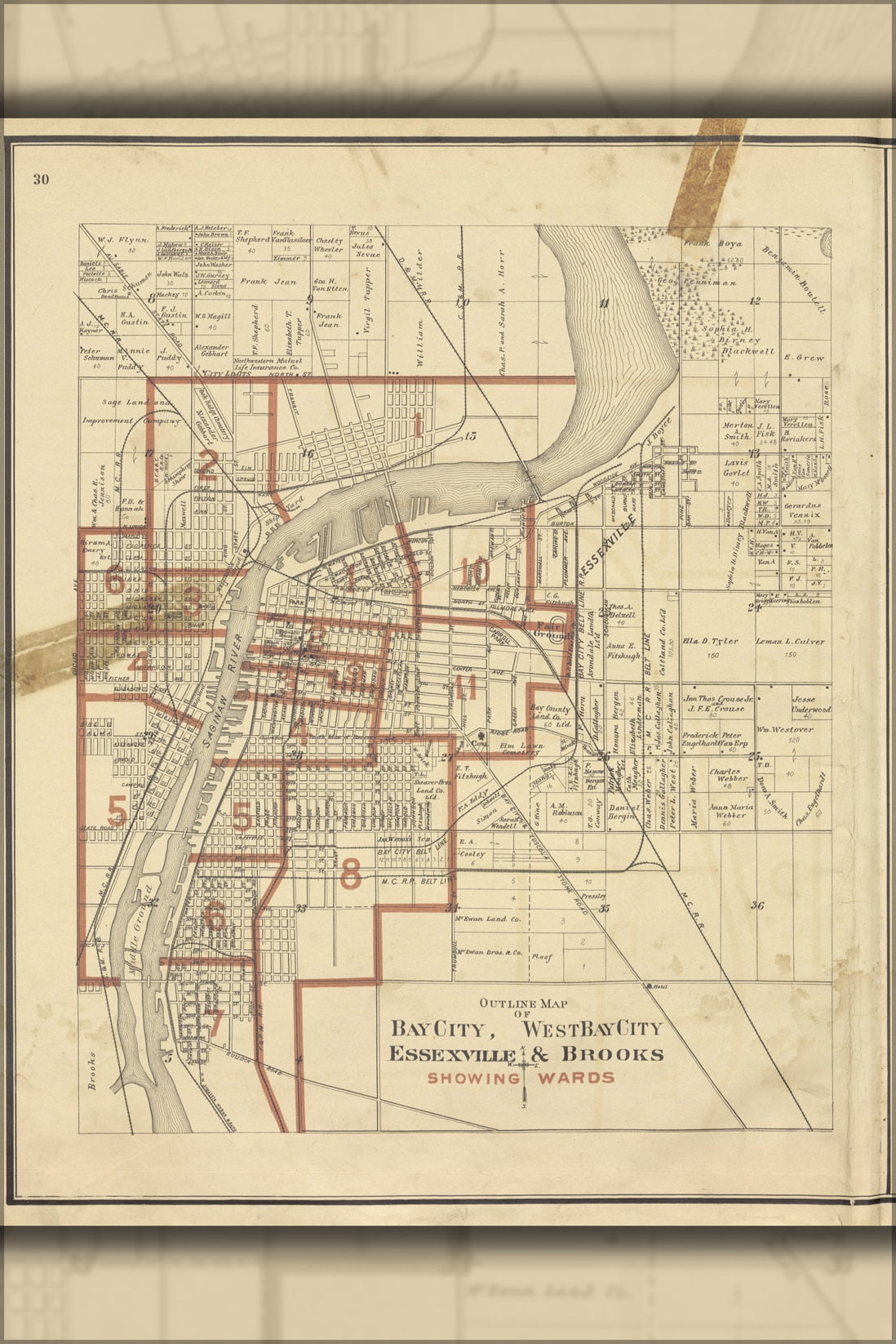 24"x36" Gallery Poster, map of Bay City michigan 1896 - Walmart.com